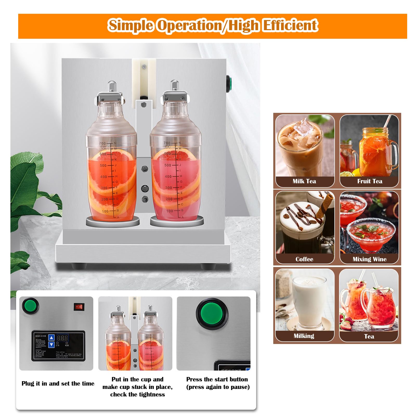 INTBUYING Automatic Milk Tea Shaking Machine Double Stations Bubble Boba Milk Tea Shaker Stainless Steel Electric Milking Tea Mixing Blender with 4 Mugs for Bubble Tea Beverages Coffee
