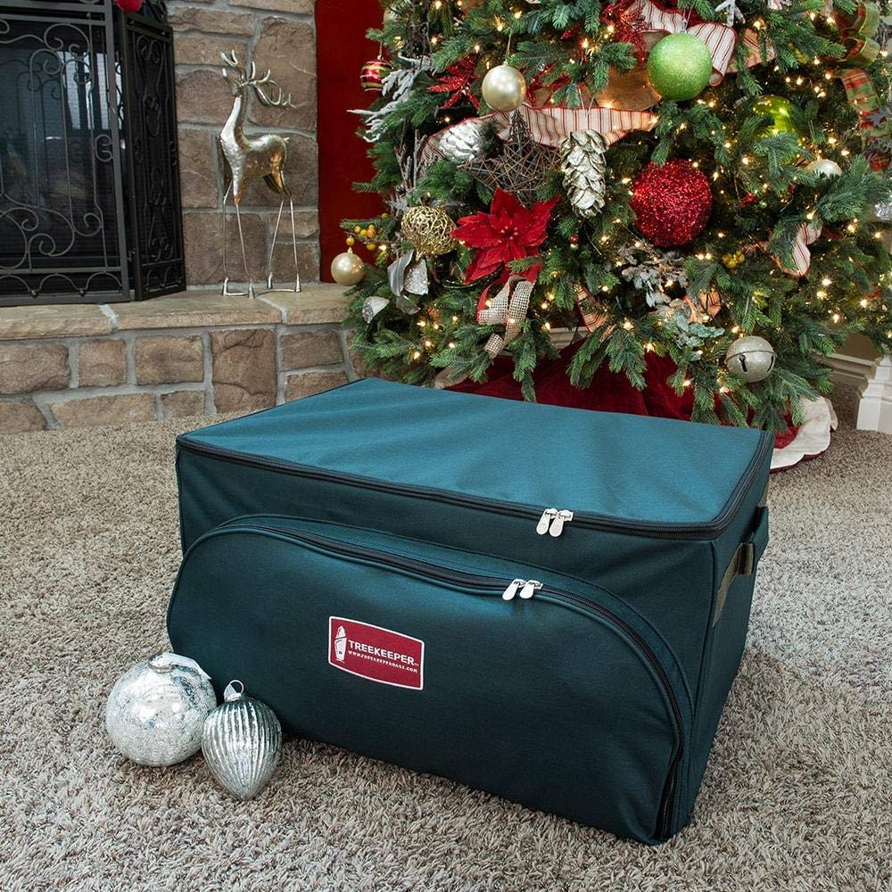 Deluxe Christmas Ornament Storage Box - Holds 48 Ornaments up to 6 Inches Tall by Any Width/Length, 2 Removable Trays with Moving Dividers