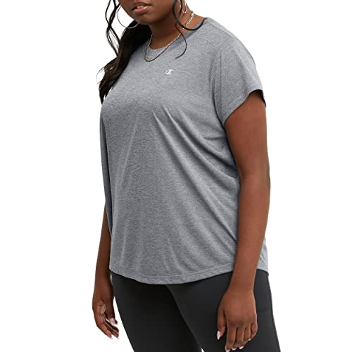 Champion, Classic Sport, Moisture-Wicking T-Shirt, Athletic Top for Women (Plus, Tinted Carbon Grey Heather C Logo, Medium