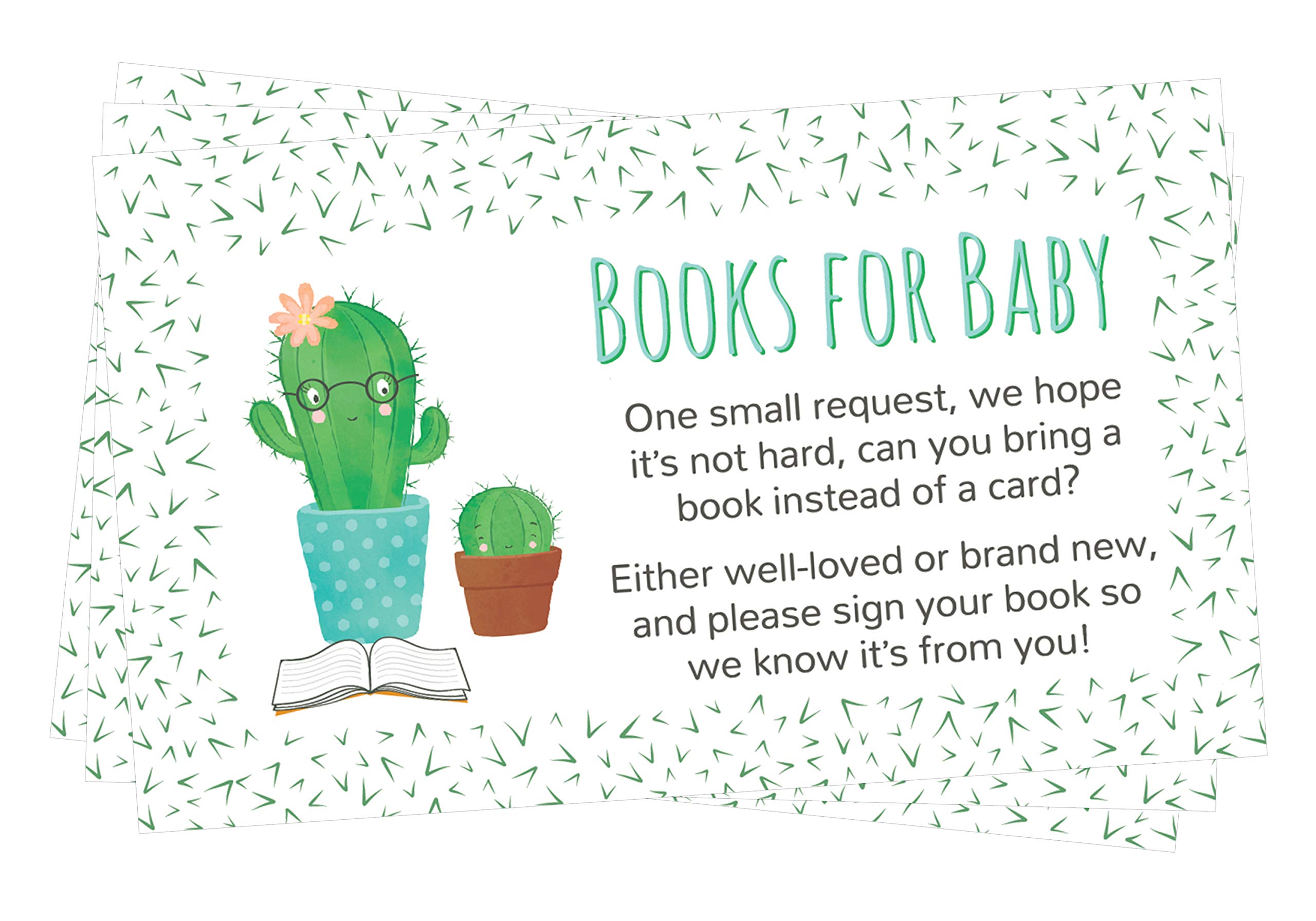 Cactus Book Request Baby Shower Card Inserts - 24 count