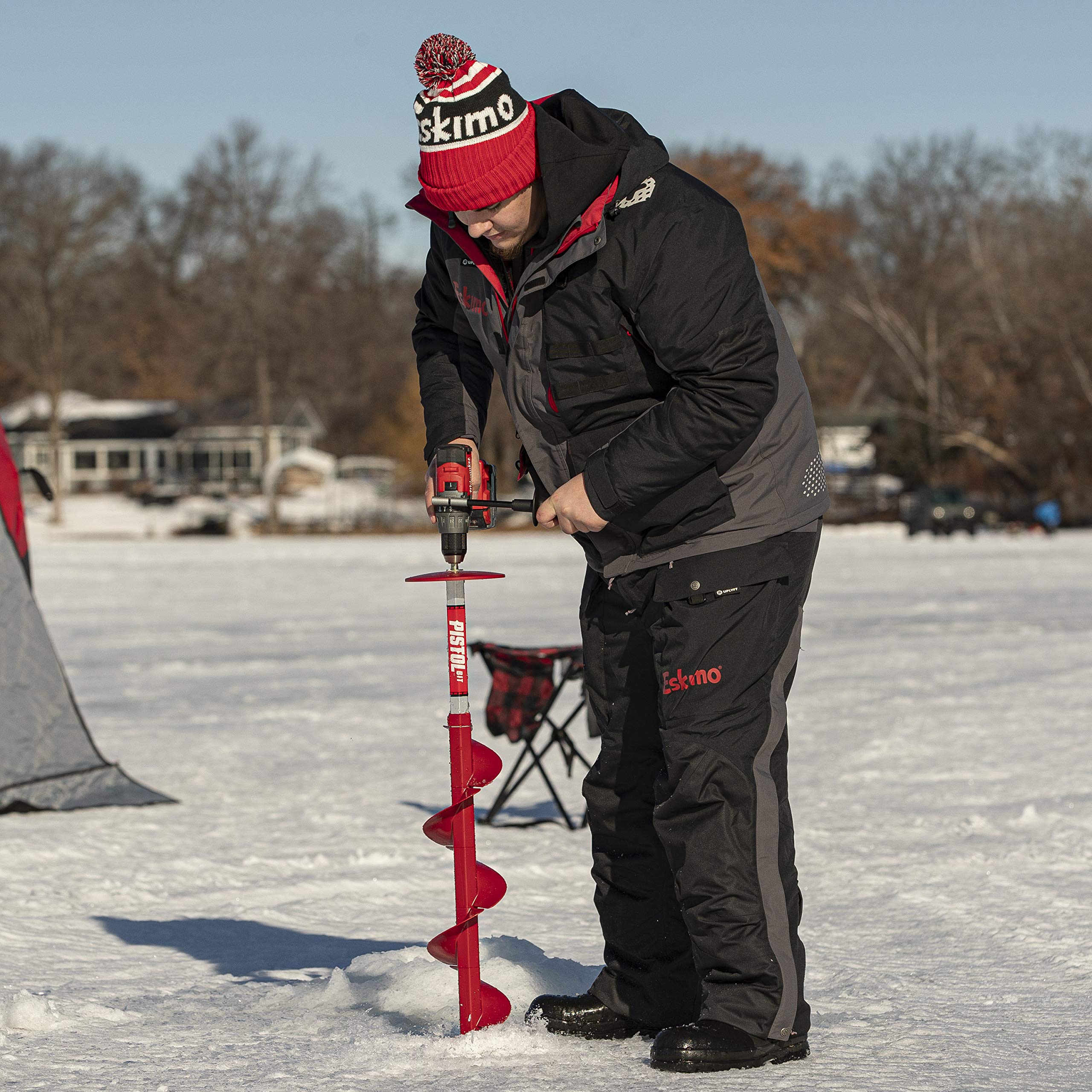 Eskimo 35400 Pistol Bit 6" Drill Adaptive Ice Auger Weighs Only 3.2 Pounds, Redrills Old Holes Easily Extremely Fast Cutting, Red