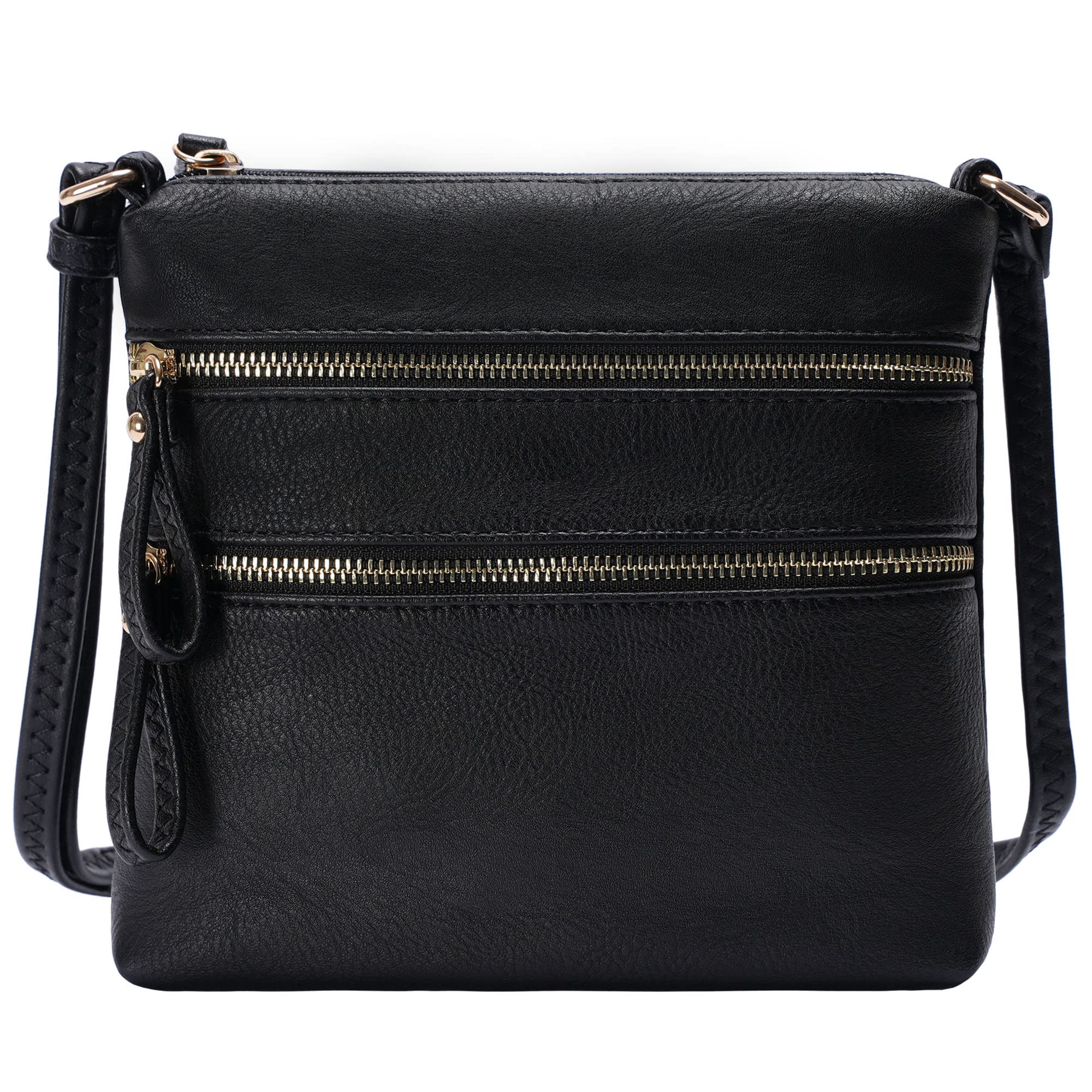 Solene Crossbody Bag Functional Multi Pocket Double Zipper Purse with Adjustable Strap-WU085(Black)