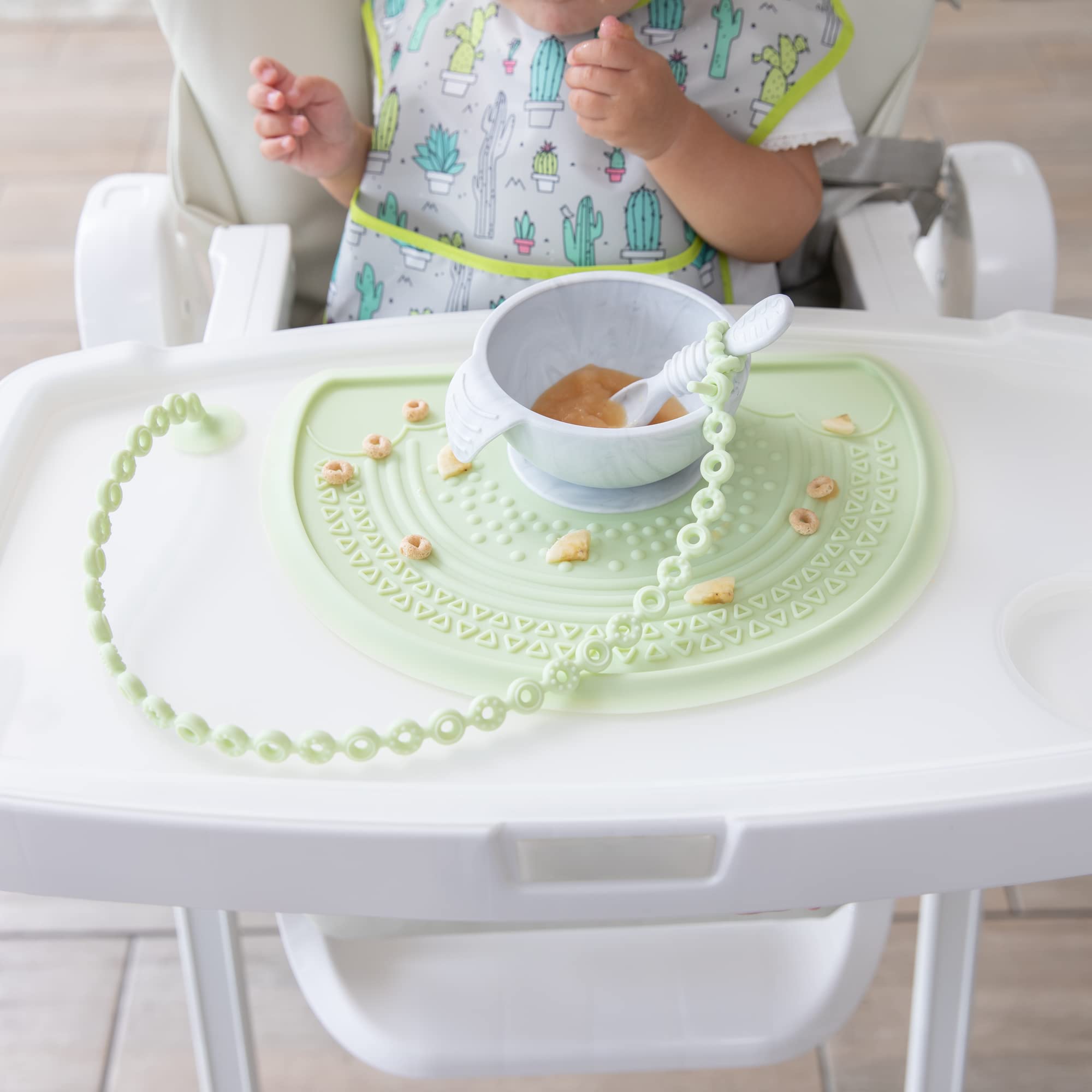 Bumkins Pacifier Clip Feeding Supplies for Baby Girl or Boy, Toy Straps for Sippy Cup, Teether, Stroller Accessories, Platinum Silicone Accessory Tether Leash, Safe for Teething Babies, Sage Green