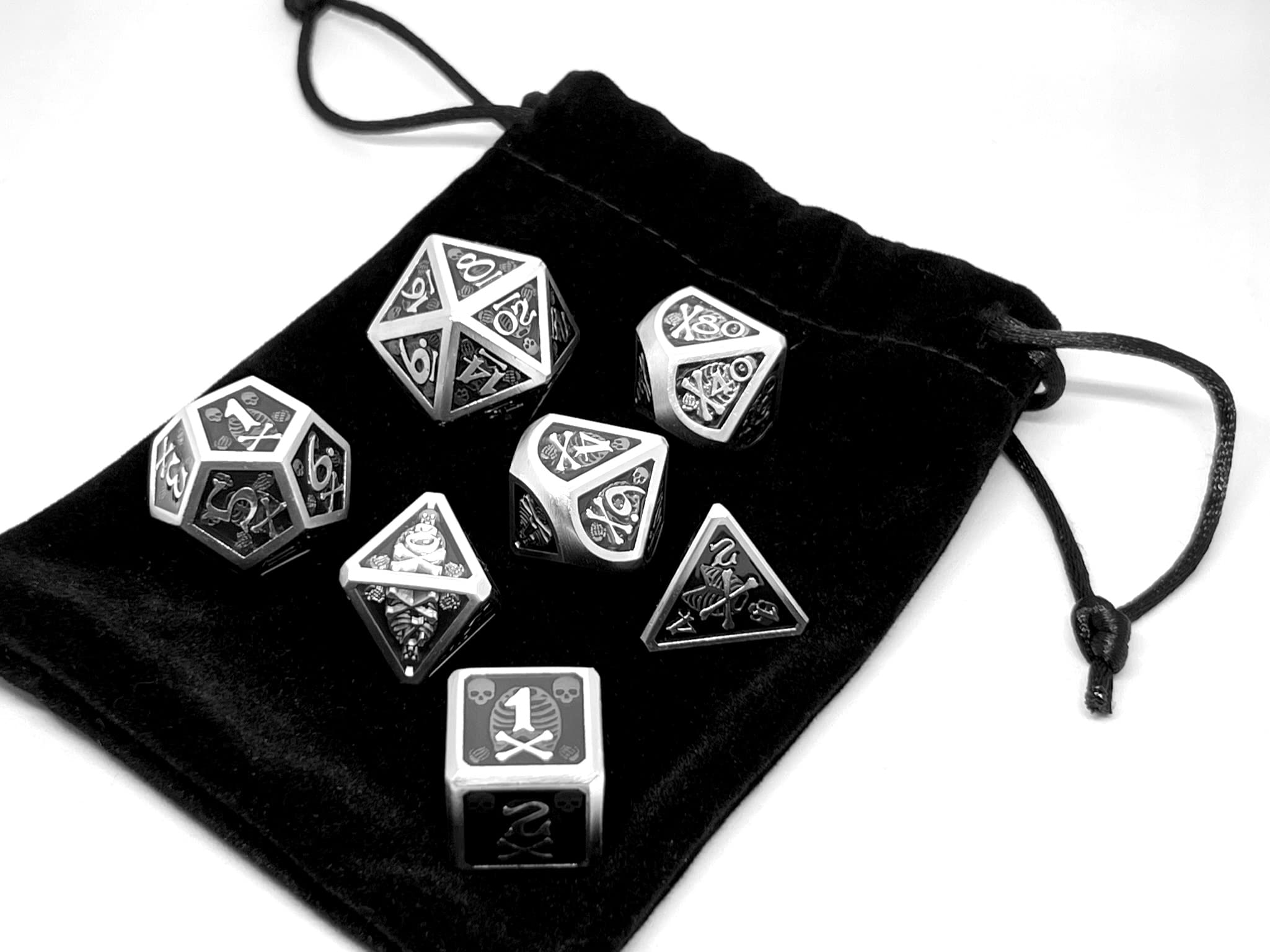 Darksilver Forge Reaper's Bounty Metal Polyhedral Dice Set | Pirate, Skull & Bones, Skeleton Dice for Tabletop Roleplaying Games, Dungeons and Dragons, DND, D&D