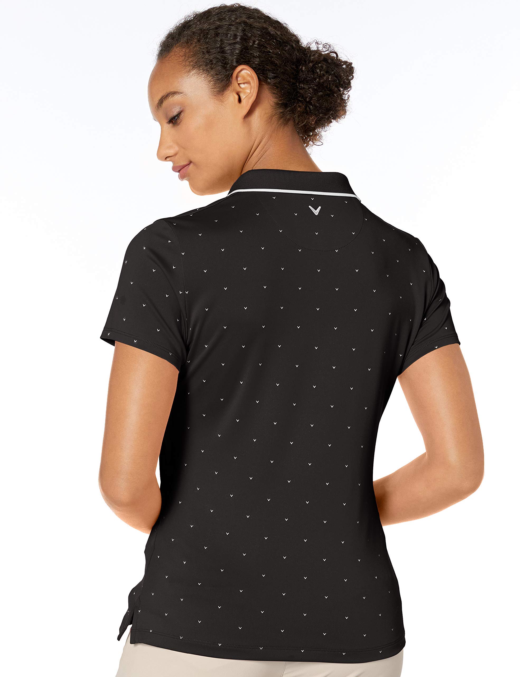 Callaway Women's Short Sleeve All-over-chevron Printed Polka Dot Polo, Caviar, X-Large