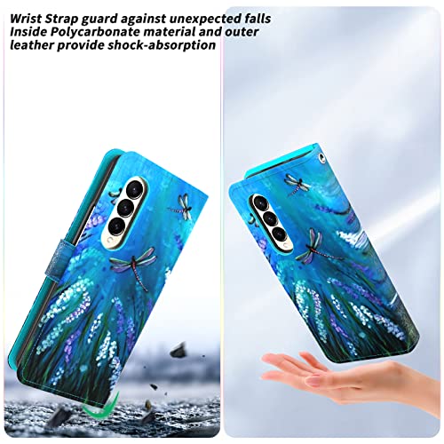 Singolas for Samsung Z Fold 4 Case 2022, Samsung Z Fold 4 Wallet Case Card Holder Slots Cover Leather Flip Samsung Galaxy Z Fold 4 Case Protective Cover for Galaxy Z Fold 4 5G Case, Dragonfly
