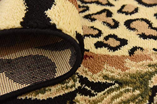 Unique Loom Wildlife Collection Animal Inspired with Cheetah Bordered Design Area Rug, 5 ft x 8 ft, Ivory/Black