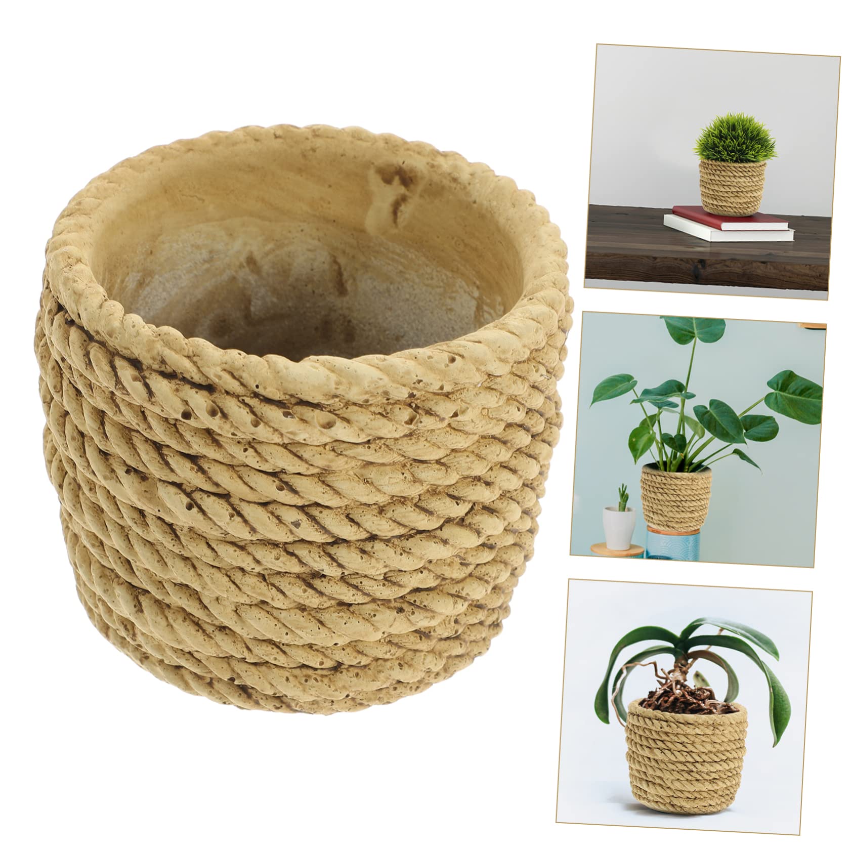 DOITOOL Container Basket Succulents Fake Decorative Plant for Bonsai Cement Woven Small Rustic Simulation Decoration Home Planter Cactus Window Yellow Succulent Pots Rattan Flower Pot