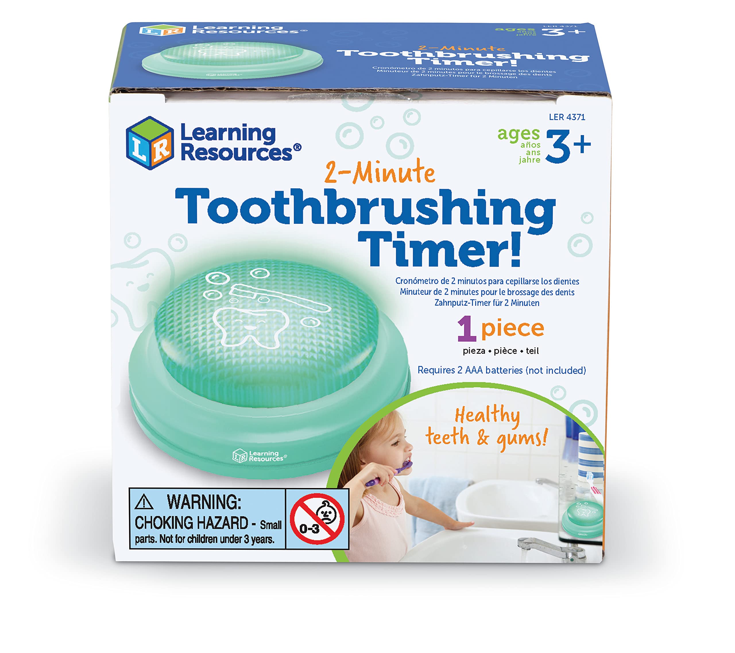 Learning Resources 2-Minute Toothbrushing Timer - 1 Piece, Age 3+ Kids Dental Health, Toddler Toothbrush, Toddler Timer Bathroom, Timer for Kids