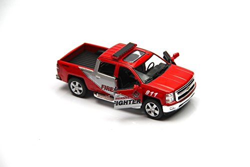 KiNSMART 2014 Chevrolet Silverado 1:46 Scale 5 Inch Police & Firefighter Pick-up Truck (2 Set)