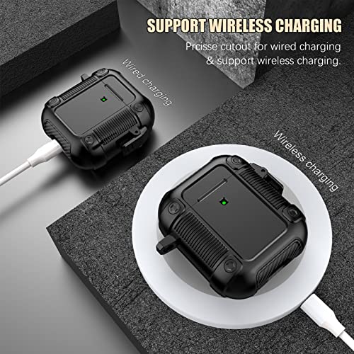 Lopnord for AirPod Case, Compatible with Apple AirPods 2nd Generation Case Cover with Lock, Rugged Protective Case for Airpod 1st Generation Case for Men with Keychain[LED Visible]