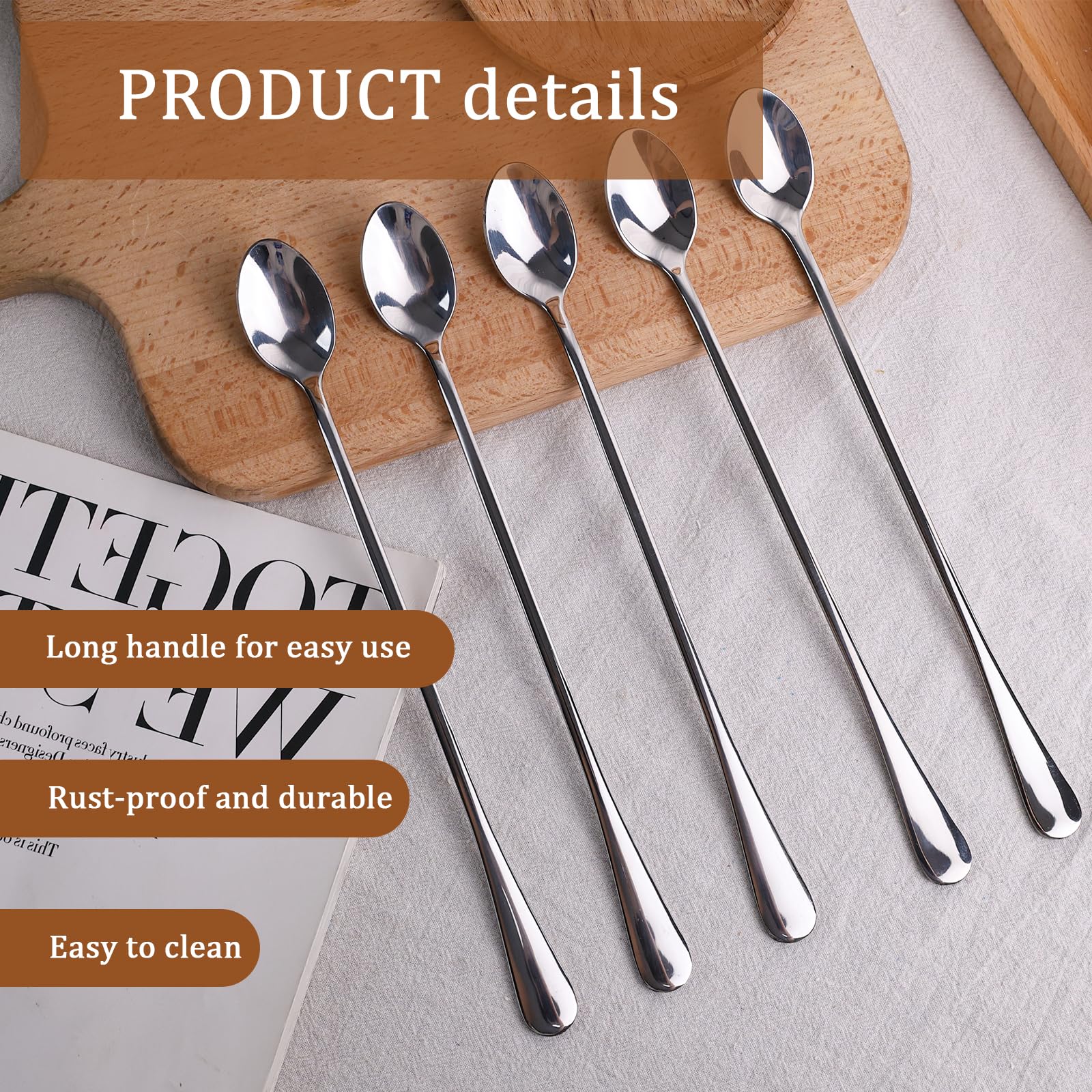 LOVEINUSA Long Handle Spoon, Coffee Stirrers 9-inch Ice Tea Spoon Stainless Steel Iced Teaspoon for Mixing Cocktail Stirring Milkshake Coffee Bar, 2 PCS
