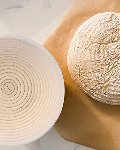 DOYOLLA Bread Proofing Baskets (Set of 3, 8.5inch), Sourdough Bread Making Supplies w/Bread Lame and Scraper, Dough Proofing Rising Bowls Kit for Sourdough Starter