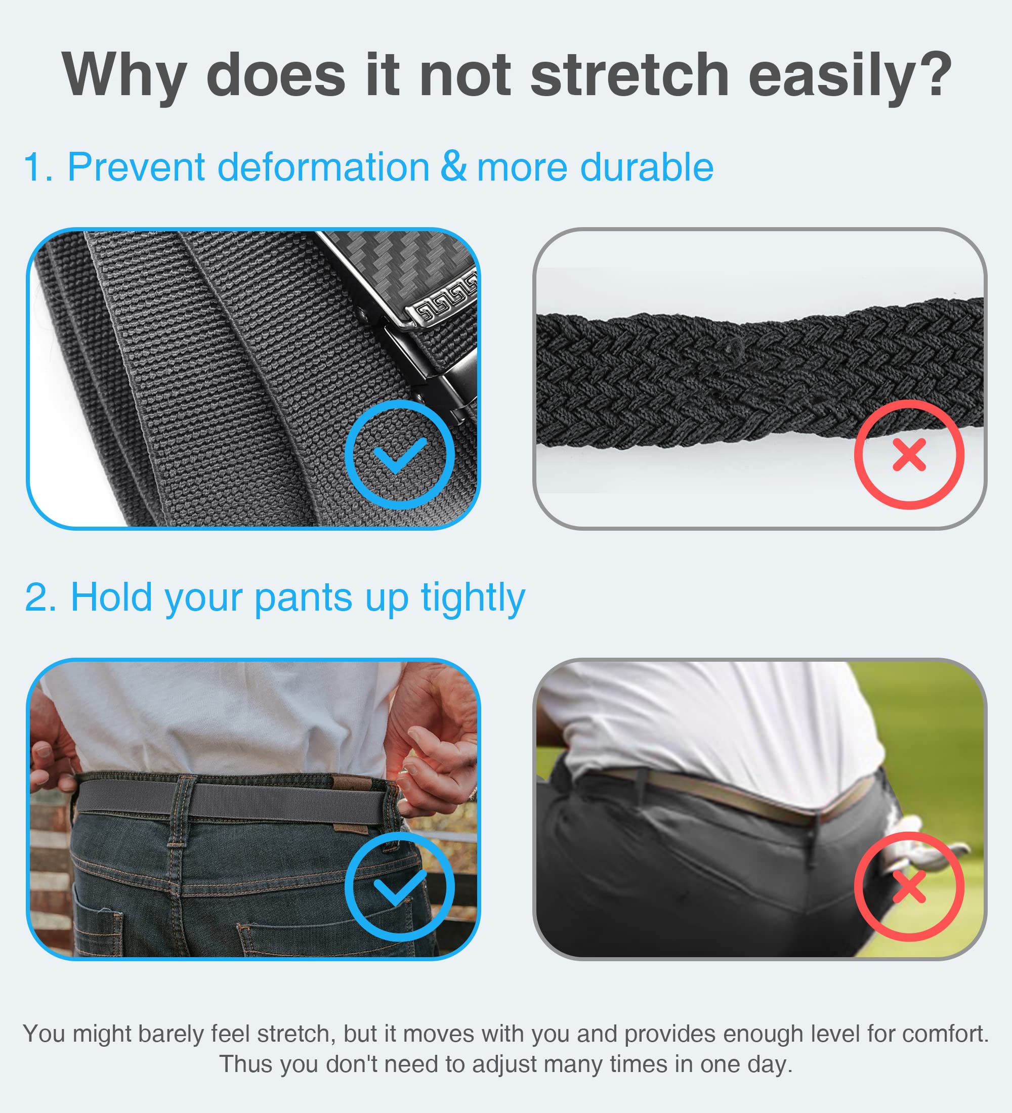 CHAOREN White Ratchet Elastic Belt for Men - Nylon Web Adjustable Belt 1 3/8" for Casual Wear - Comfort Fabric Golf Belt