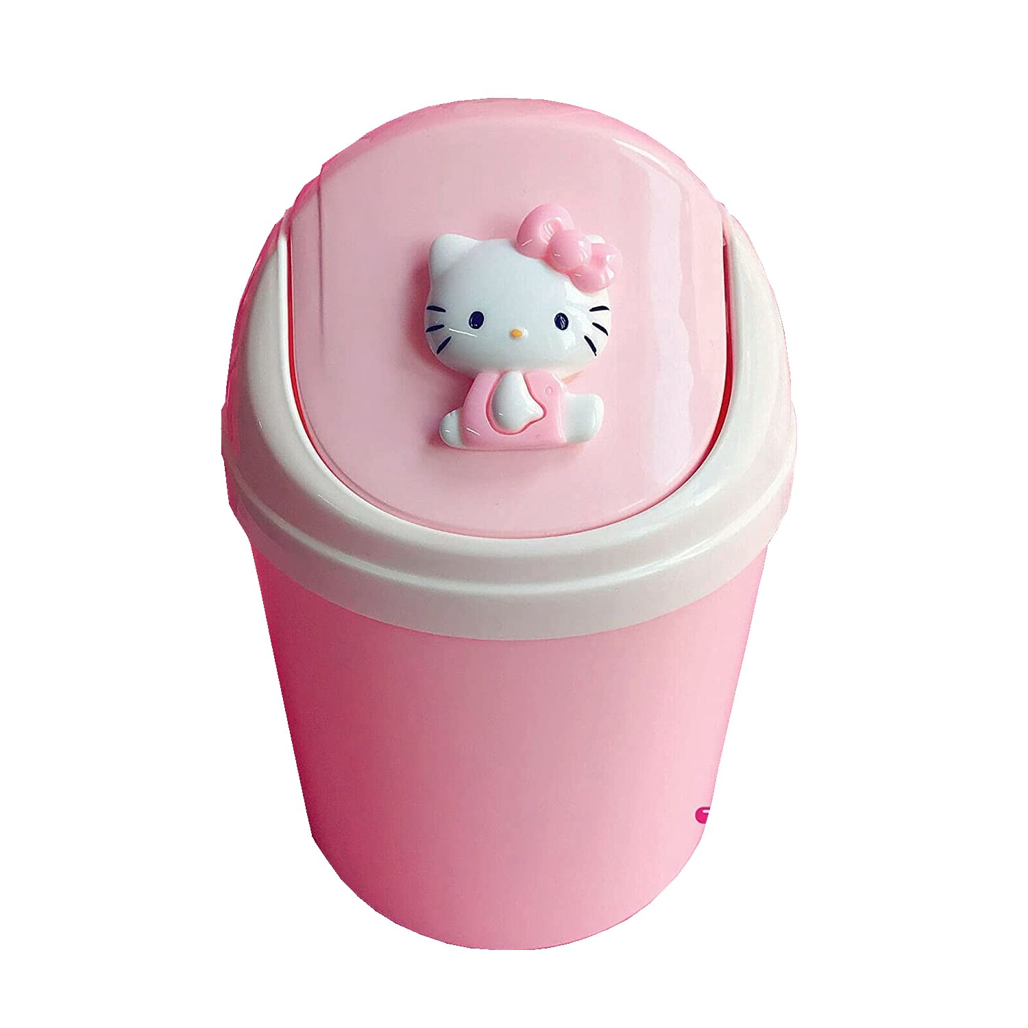 Lovely Girls Pink Kitty Mini-Trash Can ABS Plastic Mini-Garbage Can Waste Bin