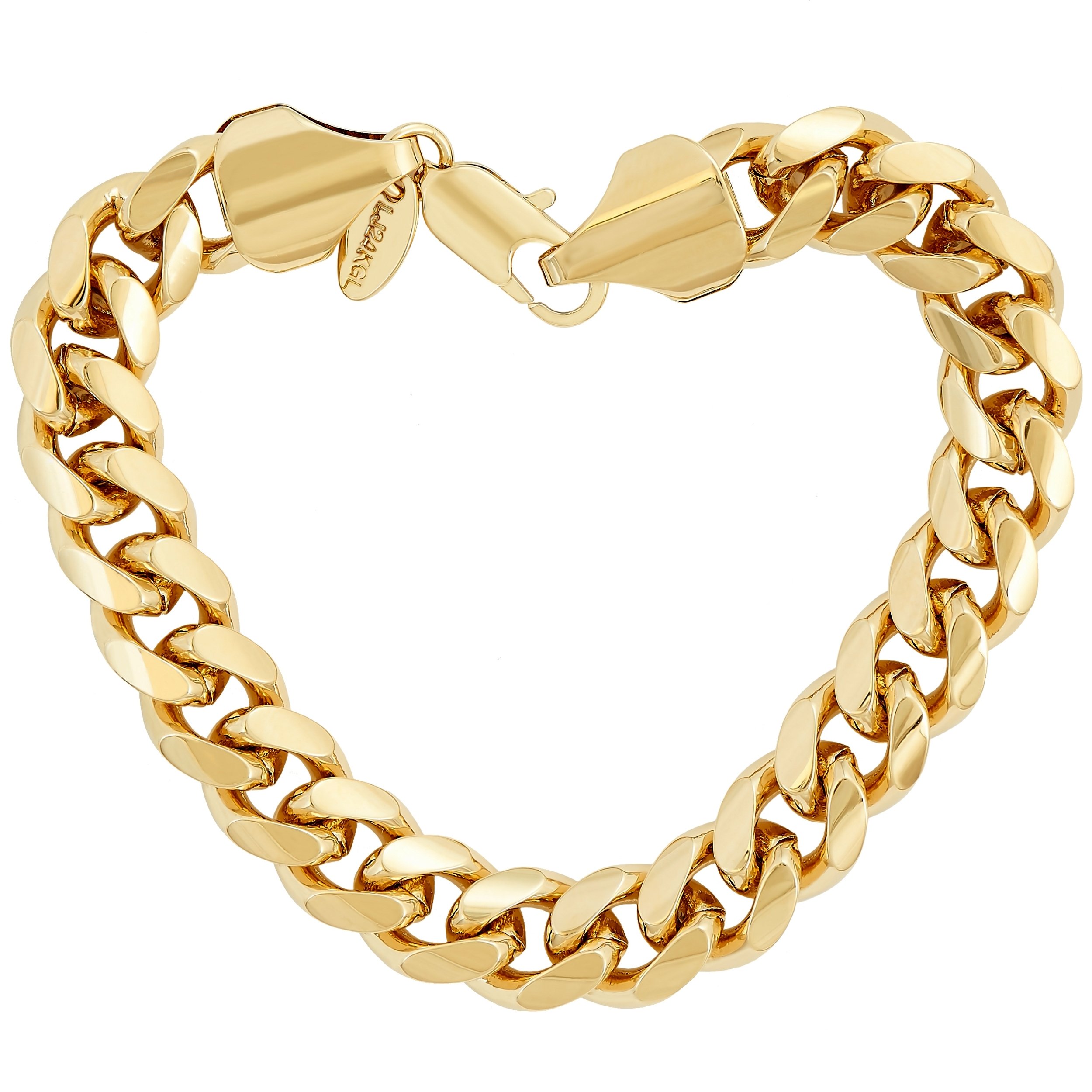LIFETIME JEWELRY 11mm Miami Curb Cuban Link Chain Bracelet 24k Real Gold Plated (Gold, 9 inches)