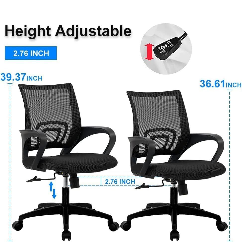 Black Classic Ergonomic Office Chair, Adjustable Support, Rolling Computer Chair, Study Chair