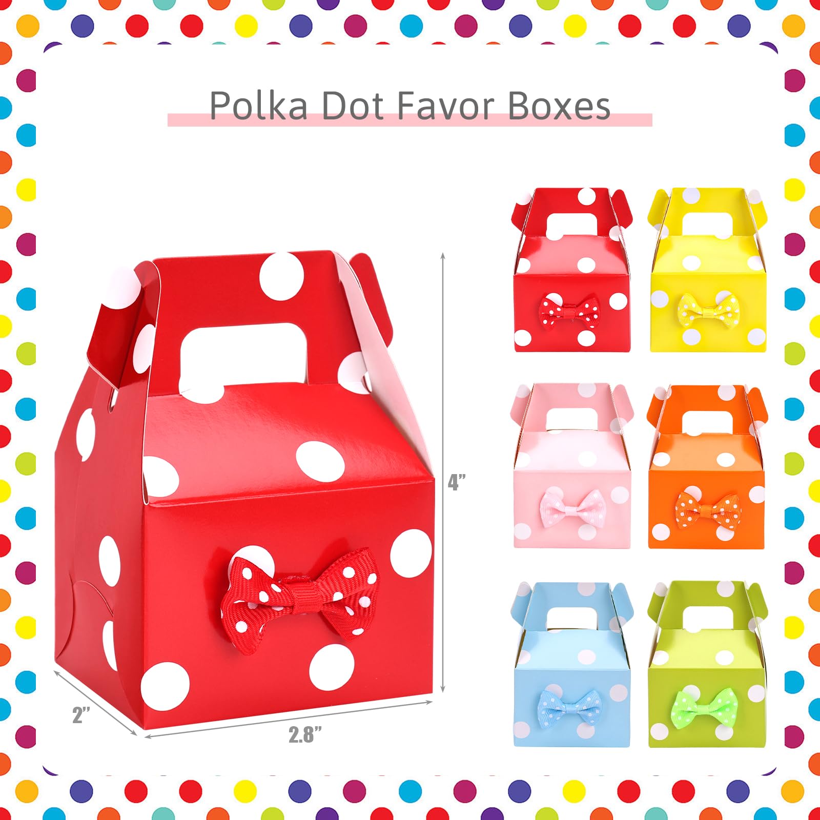 HONEYGIFTS 30PCS Polka Dot Favor Boxes, Gable Treat Boxes Small Candy Boxes Colorful Polka Dot Boxes Party Supplies for Kids Snacks Candy Birthday Party Wedding