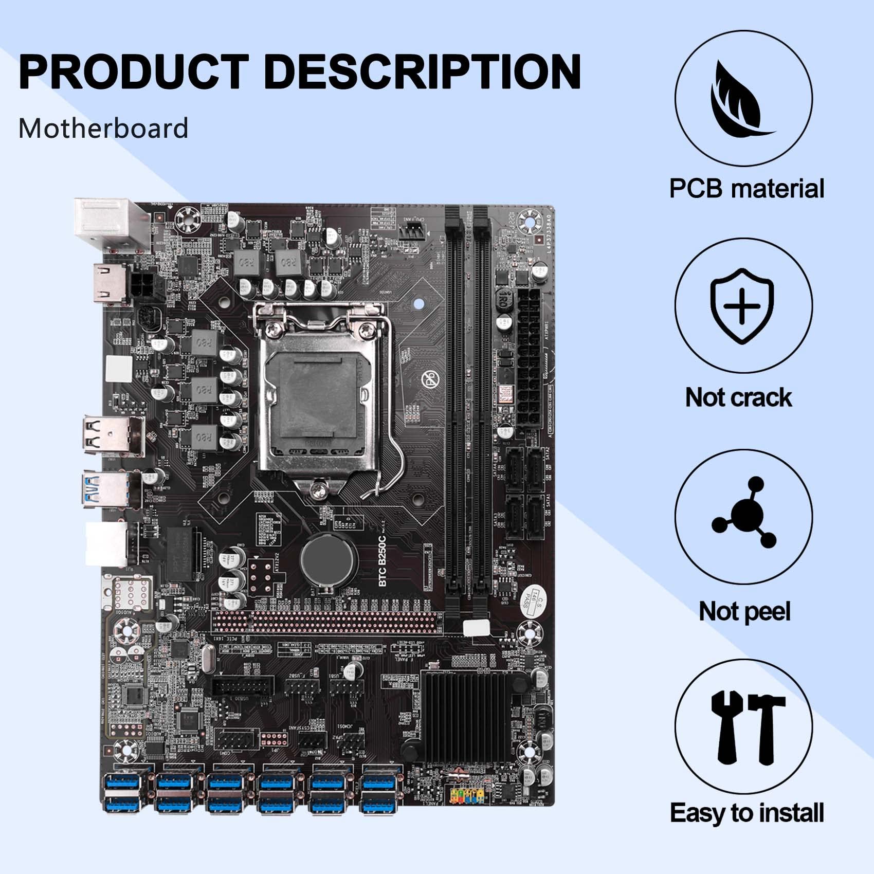 Exogio B250C BTC with Cable+ Cable 12XPCIE to USB3.0 GPU Slot LGA1151 Support DDR4 DIMM