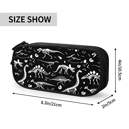 Gesey-R4T Black and White Dinosaur Skeleton Pattern Pen Pencil Case Bag Big Capacity Multifunction Storage Pouch Organizer with Zipper Office University for Girls Boy