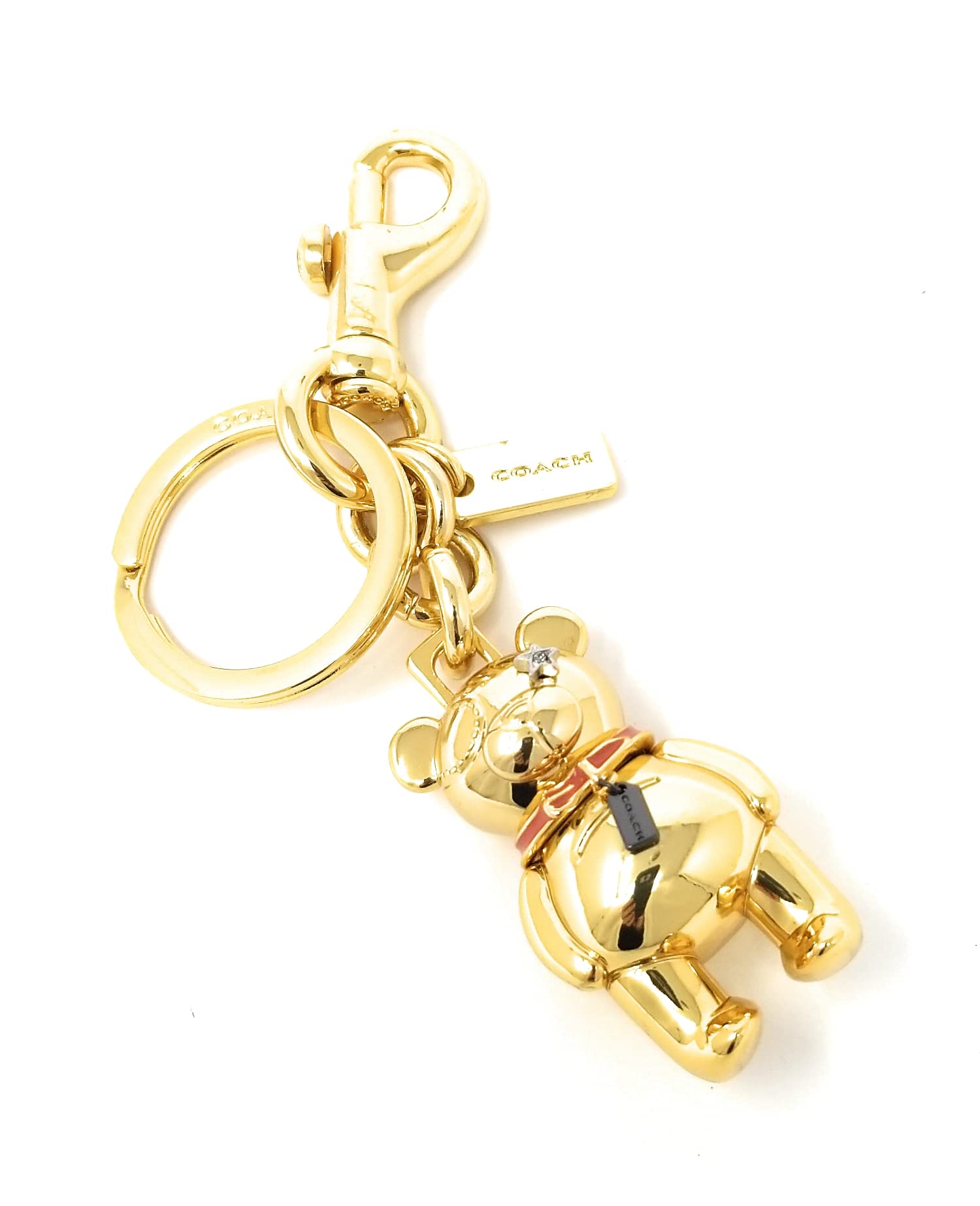 Coach Women's 3D Bag Bear Charm Key Chain Keyring (Gold)