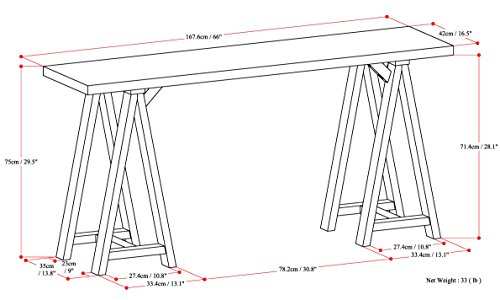 SIMPLIHOME Sawhorse SOLID WOOD 66 Inch Wide Modern Industrial Wide Console Sofa Table in Distressed Grey, For the Living Room, Entryway and Bedroom