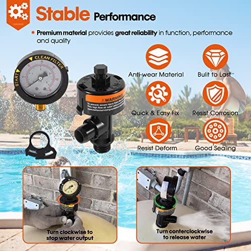 DearChan 98209800 High Flow Manual Relief Valve/Air Relief Manual Valve Assembly with Pressure Gauge, Replacement for Pool and Spa Filter