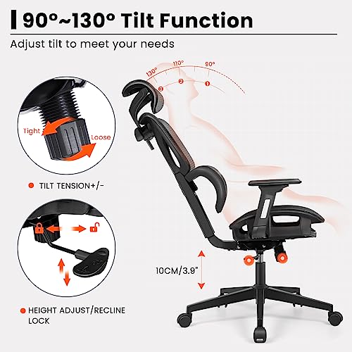 Razzor Ergonomic Mesh Office Chair High Back Desk Chair with Adjustable Lumbar Support and Headrest, 3D Flip-up Arm Computer Gaming Chair, Executive Swivel Task Chair