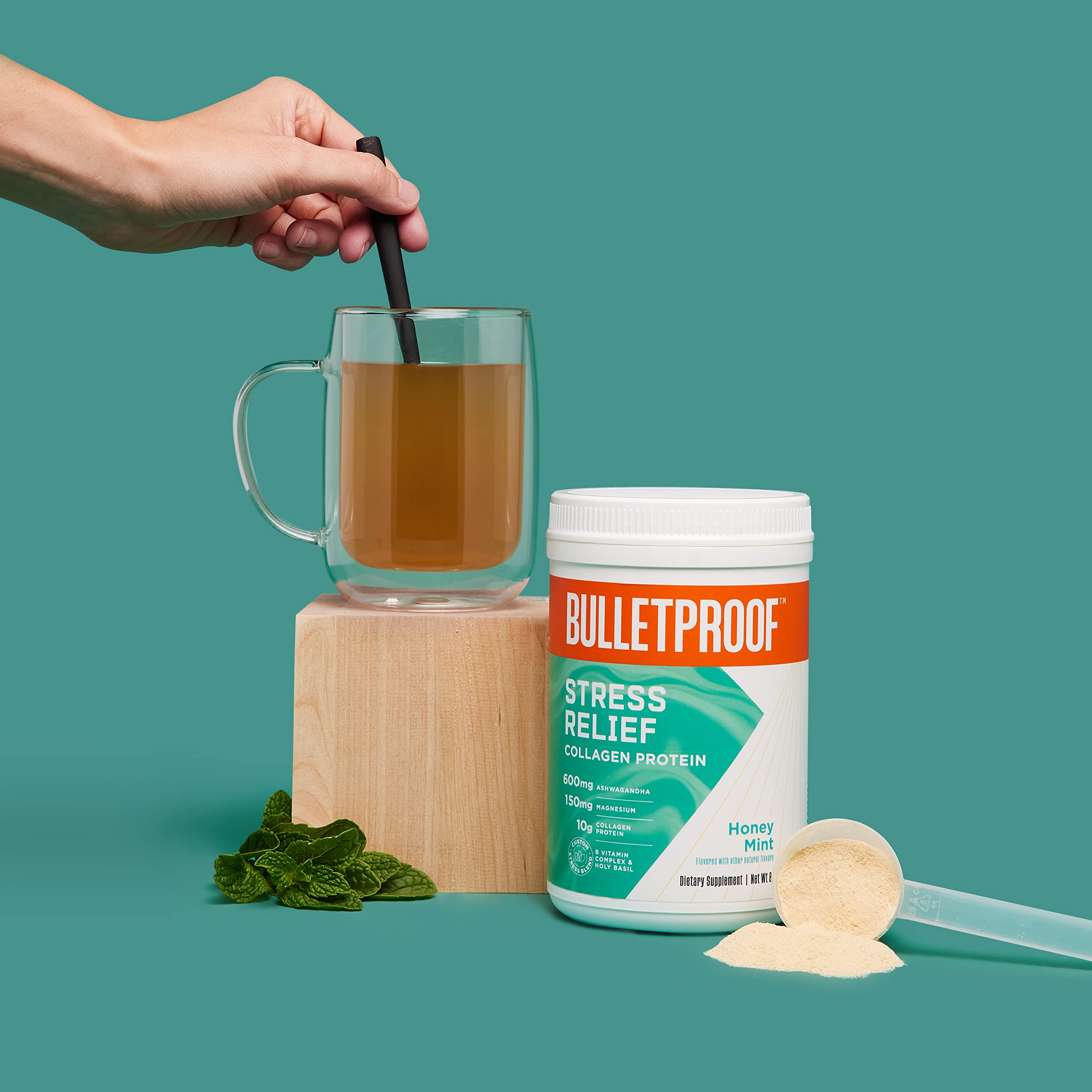 Bulletproof Honey Mint Stress Relief Collagen Peptide Protein, 8.5 Ounces (1 Count), Natural Supplement Relaxation with Ashwagandha, Magnesium and Holy Basil