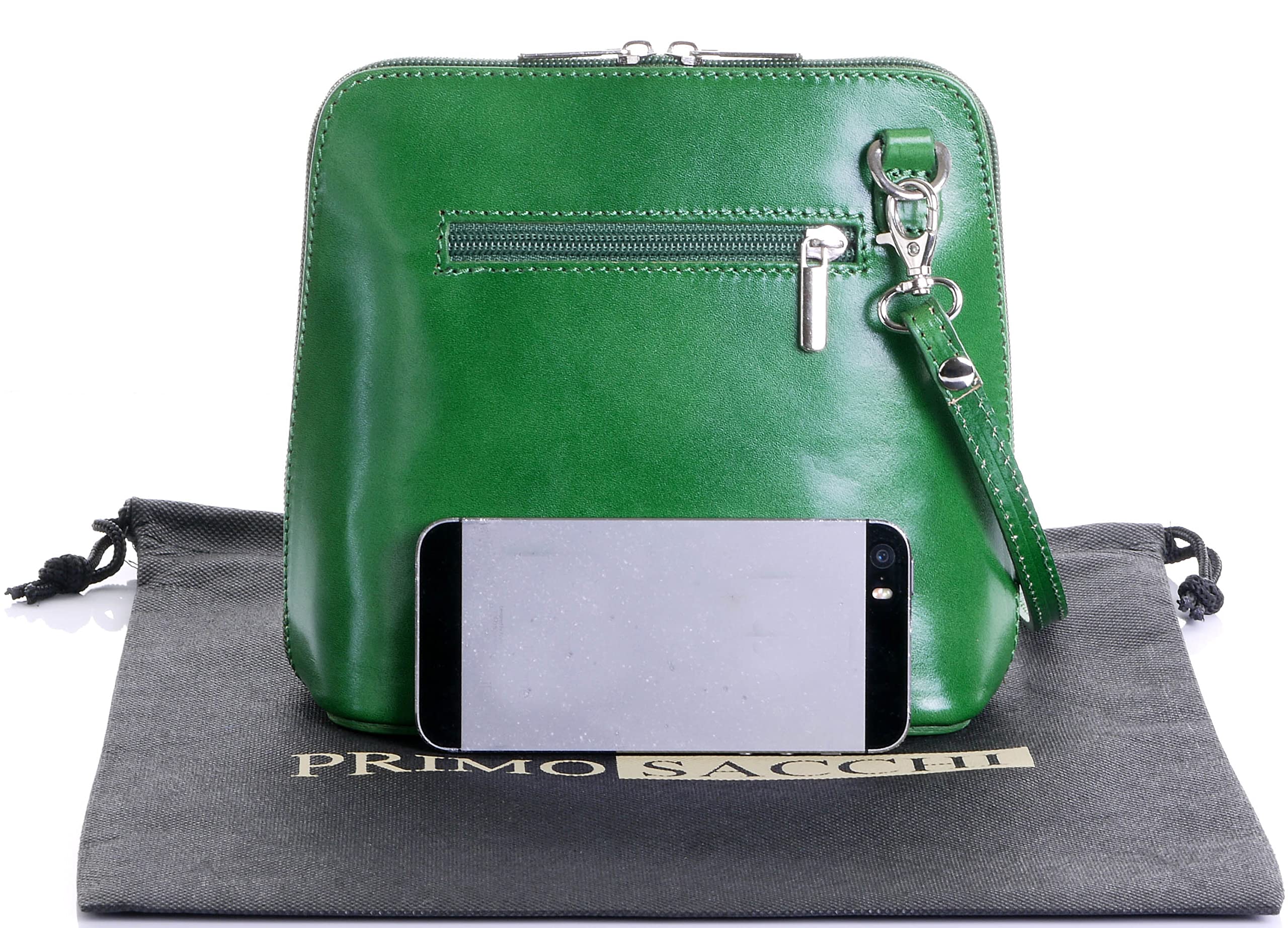 PRIMO SACCHI Ladies Italian Leather Green Small Micro Cross Body Shoulder Bag Handbag Purse