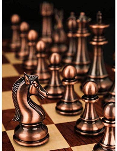 Chess Sets and Boards High-Grade Solid Wood Set,Retro-Style Metal Bronze Pieces,Special Folding Board for Adults and Children's (B 30CM)