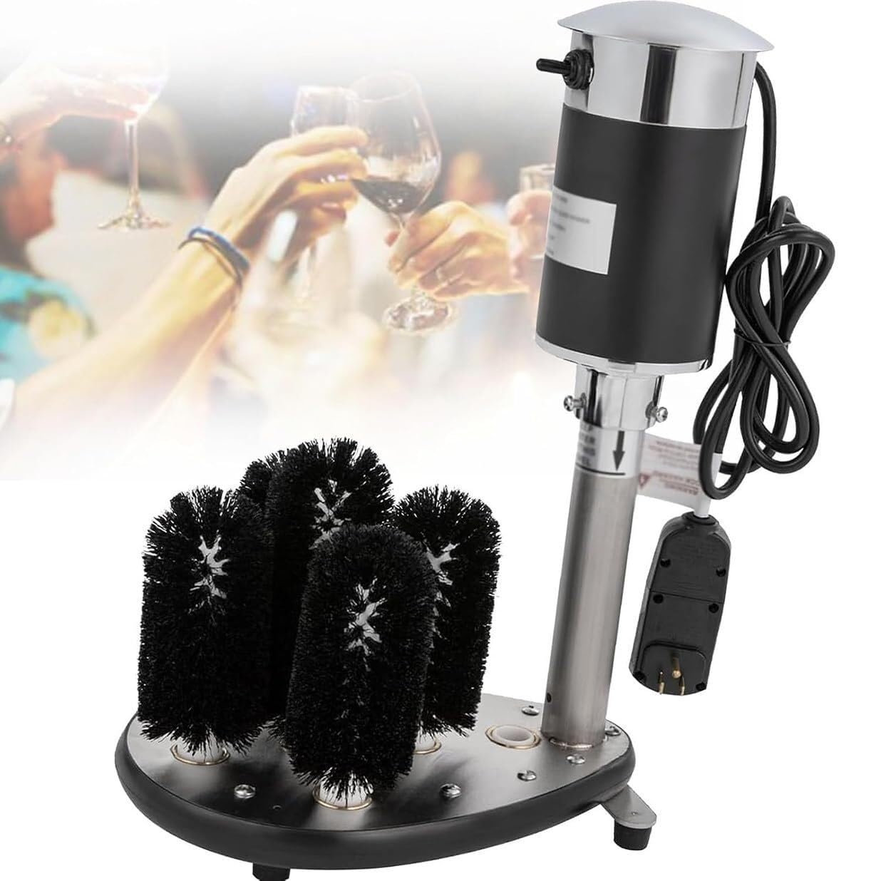 Electric Glass Washer,5-Brush Commercial Automatic Glass Cleaning Machine, for Long Leg Cup, Red Wine Glass, Bar Kitchen Sink, 600-800 Cups/Hour