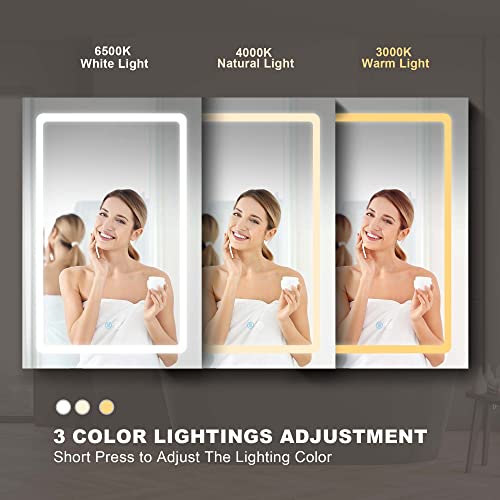 GETPRO Medicine Cabinets 40 x30 inch LED Lighted Medicine Cabinet Mirror for Bathroom Black Aluminum Surface Mount Anti-fogger Function 3 Color Temperature Adjustable Brightness