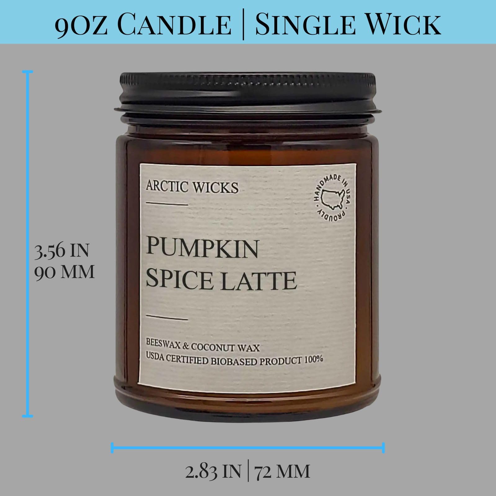 Pumpkin Spice Latte Candles | Arctic Wicks Coconut & Beeswax Candles | 9oz Amber Scented Candle for Holidays, Pumpkin Spice Candle Decor Fall Autumn, Gifts | Clean Burning USDA 100% Certified Biobased