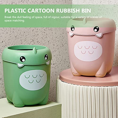 FOMIYES Cartoon Trash can Cartoon Trash Container Bin for Kids Room, Large Capacity Garbage Can, 2 Gallons Wastepaper Waste Basket Light Green Dinosaur Garbage can