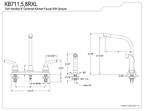 Kingston Brass KB711RXL Restoration 8-Inch Centerset Kitchen Faucet with White Sprayer, Polished Chrome