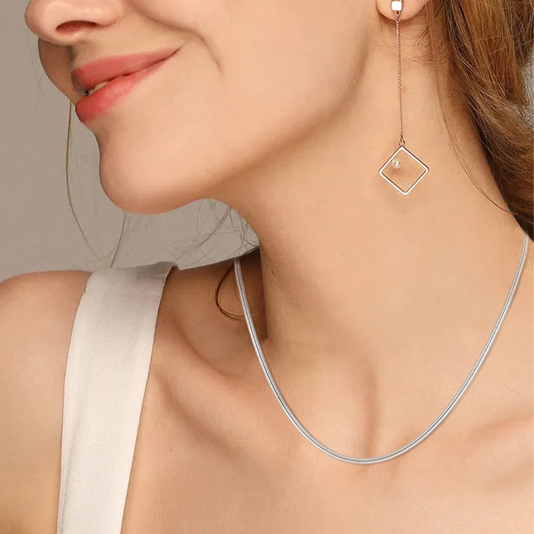 CLAVICHORD Snake Chain Necklace 1.5mm,925 Sterling Silver Chains for Women Thin Sliver Chain Length 18 Inch