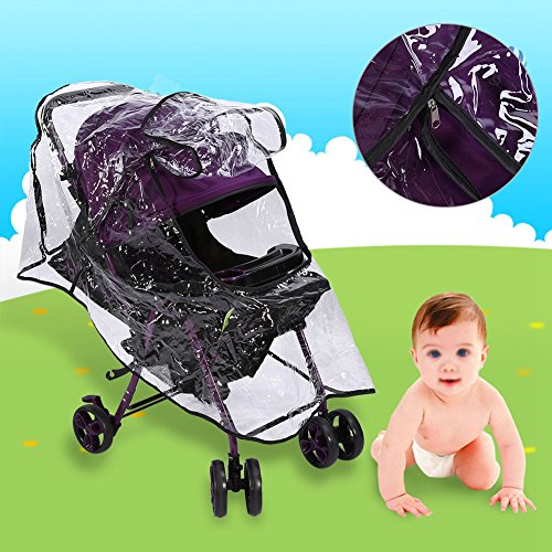 Stroller Rain Cover, PVC Universal Waterproof Baby Pram Rain Cover Wind Shield Pram Accessory Windproof Protection Protect from Snow Travel Weather for Jogging Pushchairs