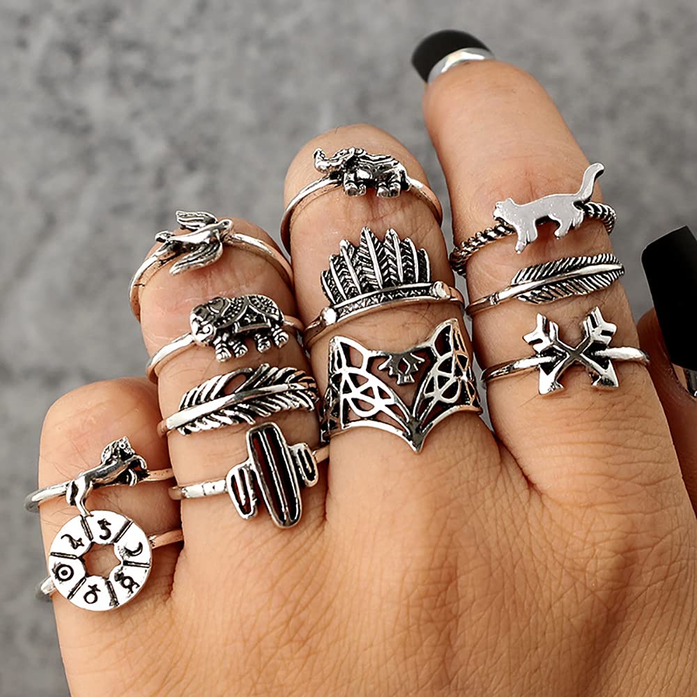 CSIYANJRY99 40PCS Vintage Knuckle Rings for Women Bohemian Stackable Snake-Shaped Rings Set with Hollow Engraved Flower Leaves