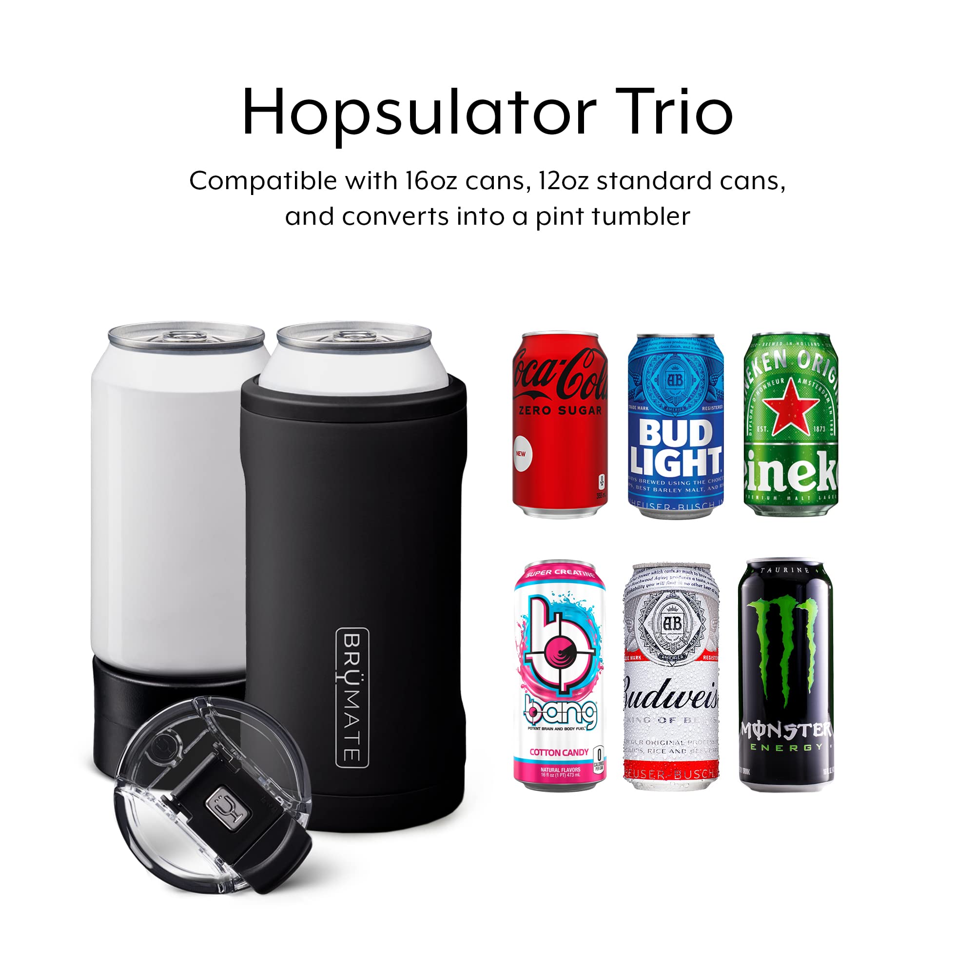 BrüMate Hopsulator Trio 3-in-1 Insulated Can Cooler for 12oz / 16oz Cans + 100% Leak Proof Tumbler with Lid | Insulated for Beer, Soda, and Energy Drinks (Glitter Mermaid)