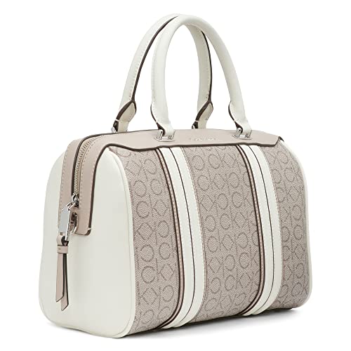 Calvin Klein Blake Top Zip Satchel, Almond/Taupe/Cherub White Logo,One Size
