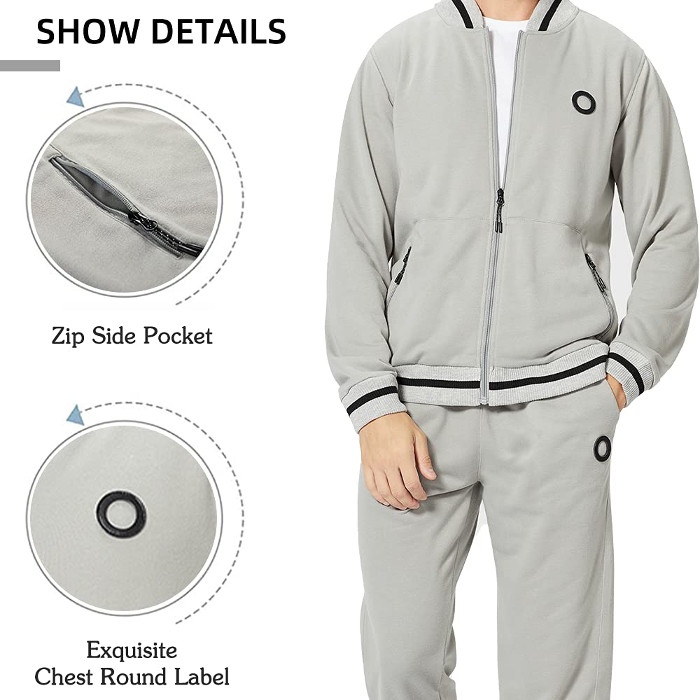 CALUOMATT Men's Casual Tracksuit Long Sleeve Full Zip Running Jogging Sweatsuit Athletic Sports Set, Gray-L