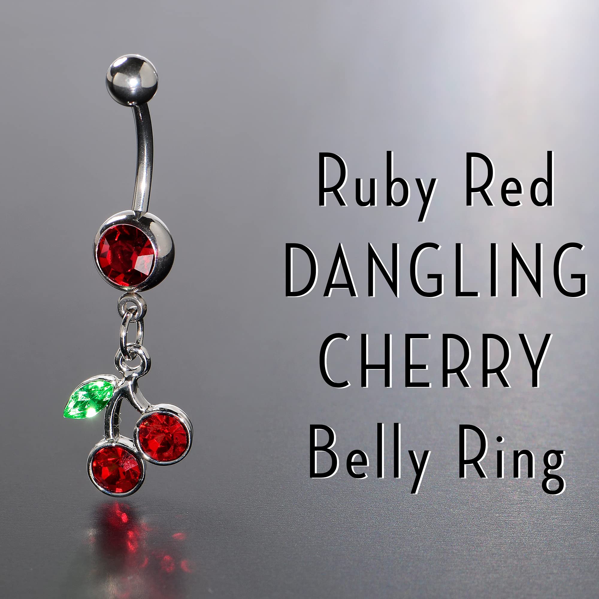 Body Candy 14G Stainless Steel No 2 Red Dangling Cherry Belly Button Ring Body Jewelry