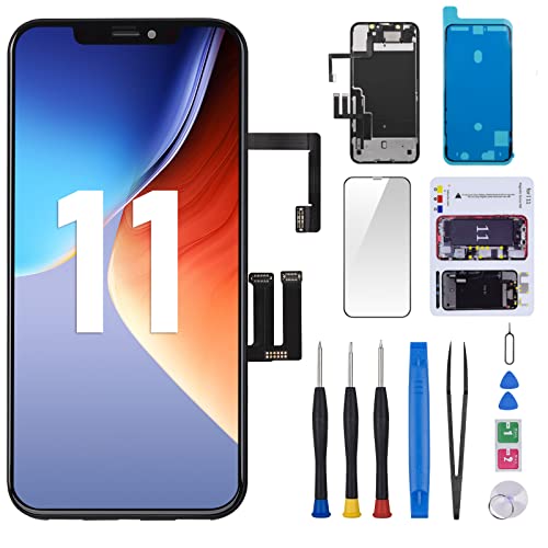 for iPhone 11 Screen Replacement 6.1ā with Ear Speaker and Sensor Kit Full Assembly, 3D Touch LCD Display Digitizer Fix Tools with Magnetic Screw Mat Front Earpiece Repair HD Glass A2111, A2223, A2221