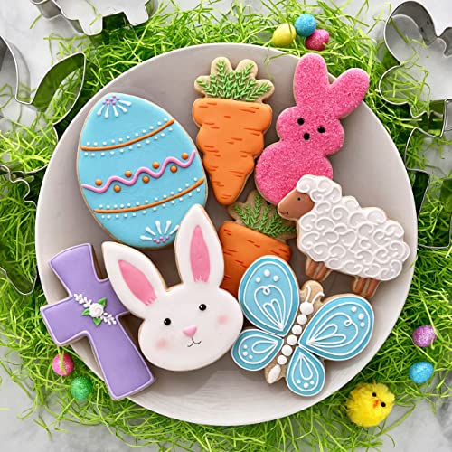 Easter Cookie Cutters 7-Pc Set Made in USA by Ann Clark, Easter Bunny, Egg, Holy Cross, Carrot, Butterfly, Lamb