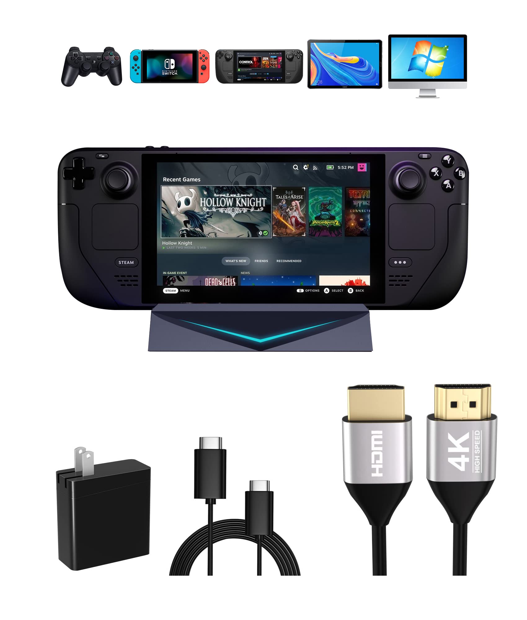Docking Station for Steam Deck, SIKRO 6-in-1 Hub Steam Deck Dock Stand with 4 USB-A 3.0, HDMI, PD 3.0 Fast Charger USB-C, and Full Speed Charging USB-C Port Designed for Valve Steam Deck
