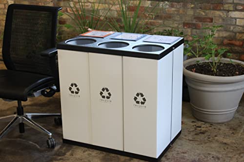 RecycleBoxBin Triple Recycling Bin - Large Capacity (25 gal. per Bin), All Plastic, Light-Weight, with Changeable Label System