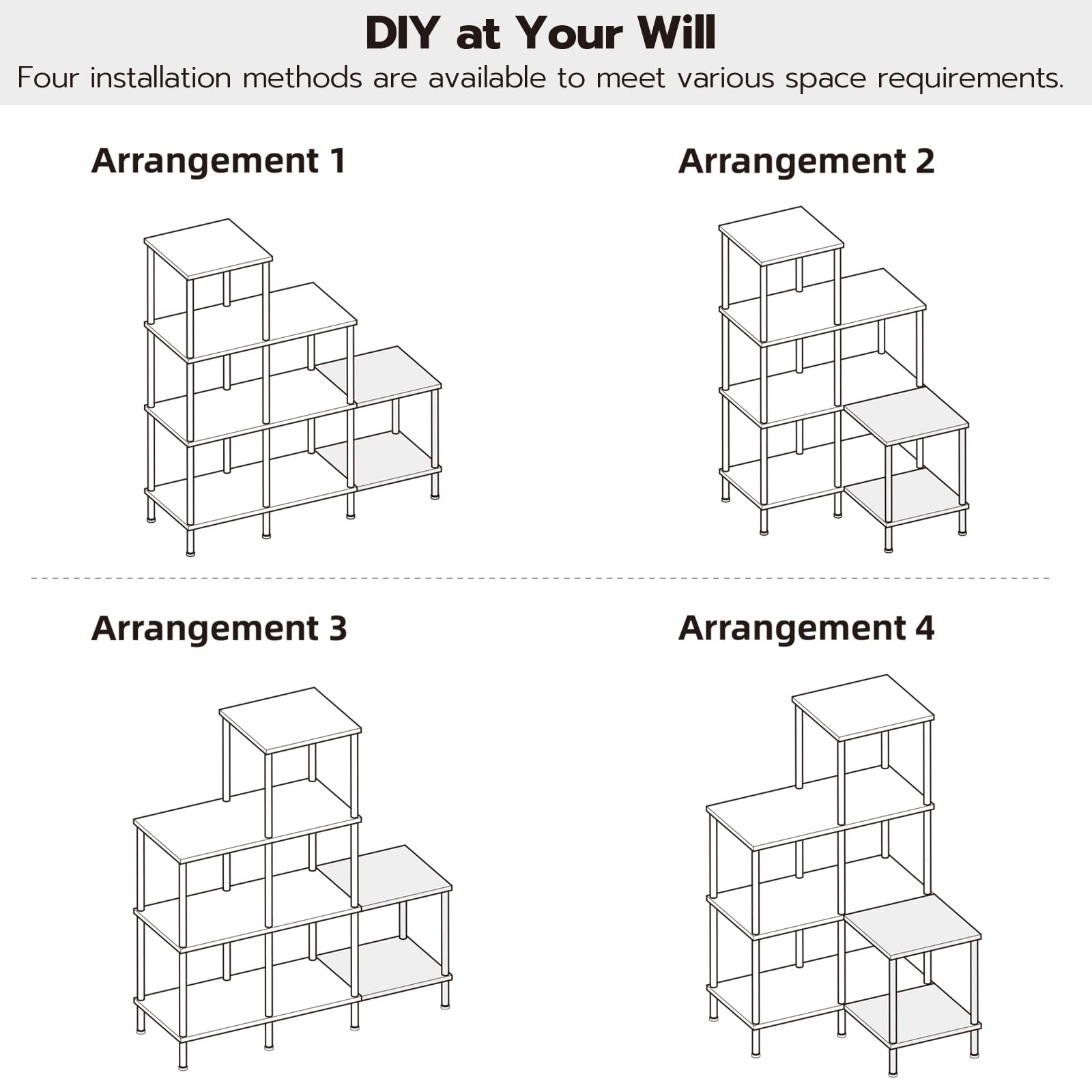 HOOBRO DIY Bookshelf Organizer, 4-Tier Cube Shelf Organizer, Industrial Stepped Bookcase, Ladder Shelf with 6-Cube Storage Organizer, Cube Bookcase, Cube Storage Shelf for Living Room, Black BB39CJ01