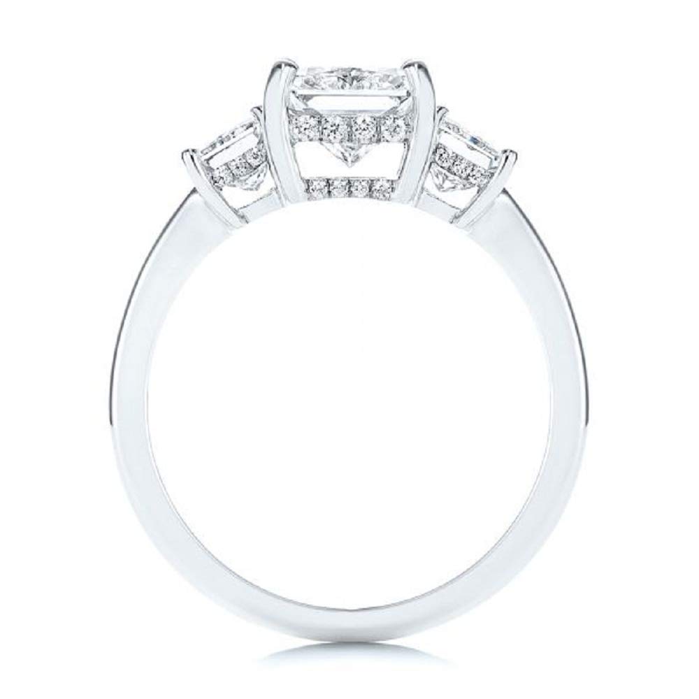 Celebrityinspired jewelry 2.50 Ct Radiant Cut Simulated Diamond Three Stone Engagement Ring 14k White Gold Plated Solid Sterling Silver (5.25)