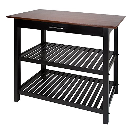 Casual Home Solid Wood Kitchen Island, Walnut Top, Black Base (New)